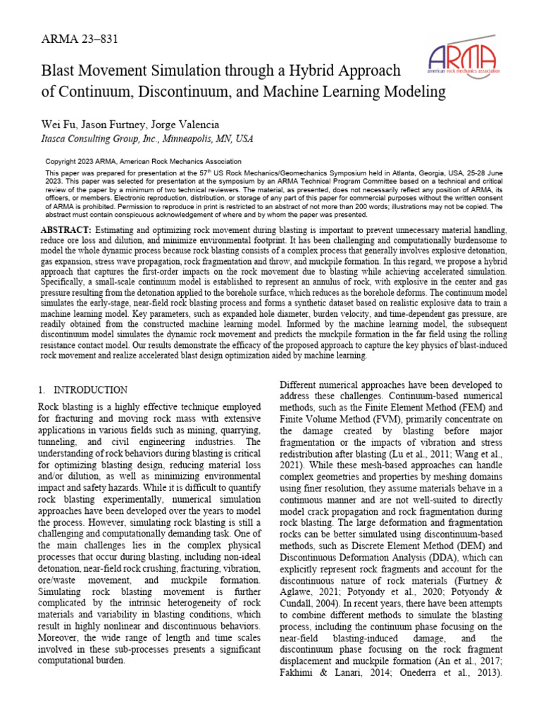 Blast Movement Simulation Through A Hybrid Approach of Continuum, Discontinuum, and Machine ...