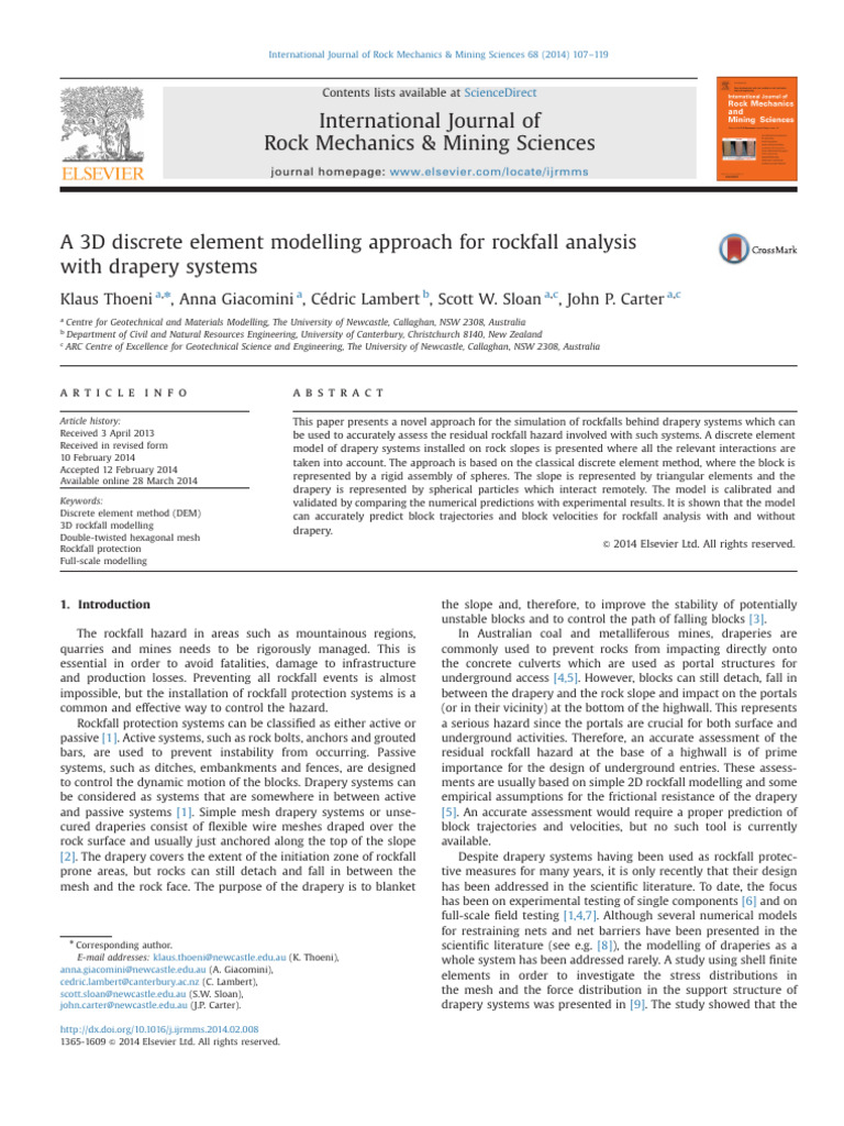 A 3D Discrete Element Modelling Approach For Rockfall Analysis With Drapery Systems | PDF