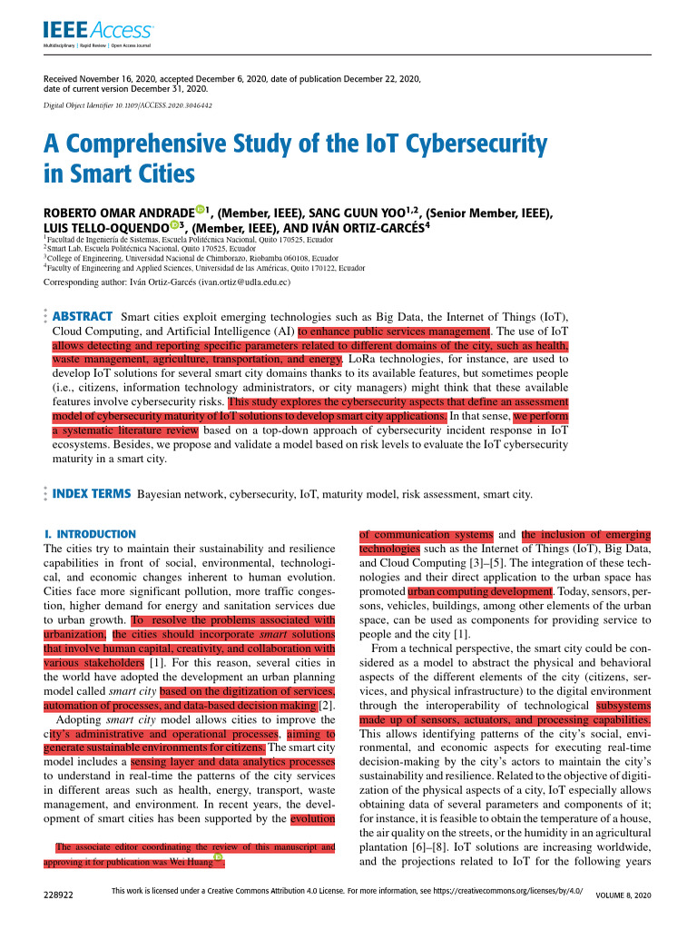 A Comprehensive Study of The IoT Cybersecurity in Smart Cities | PDF