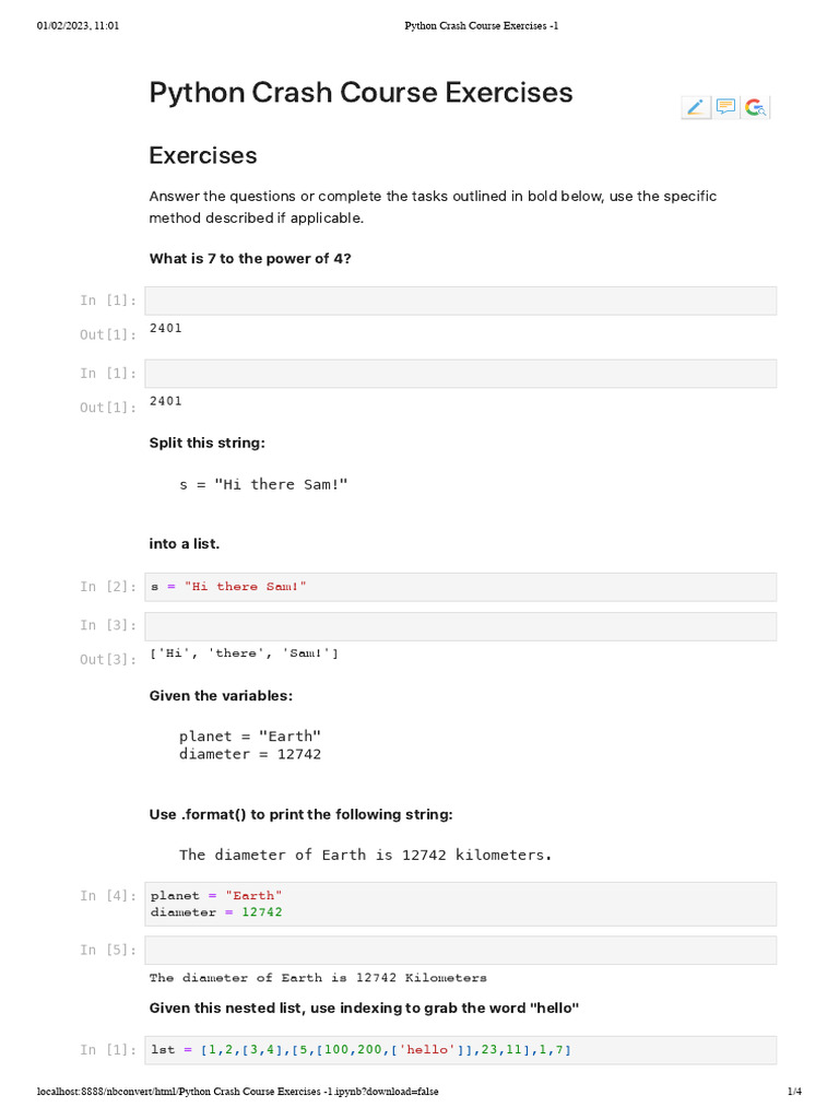 Python Crash Course Exercises -1 | PDF Python Crash Course Exercises -1 | PDF