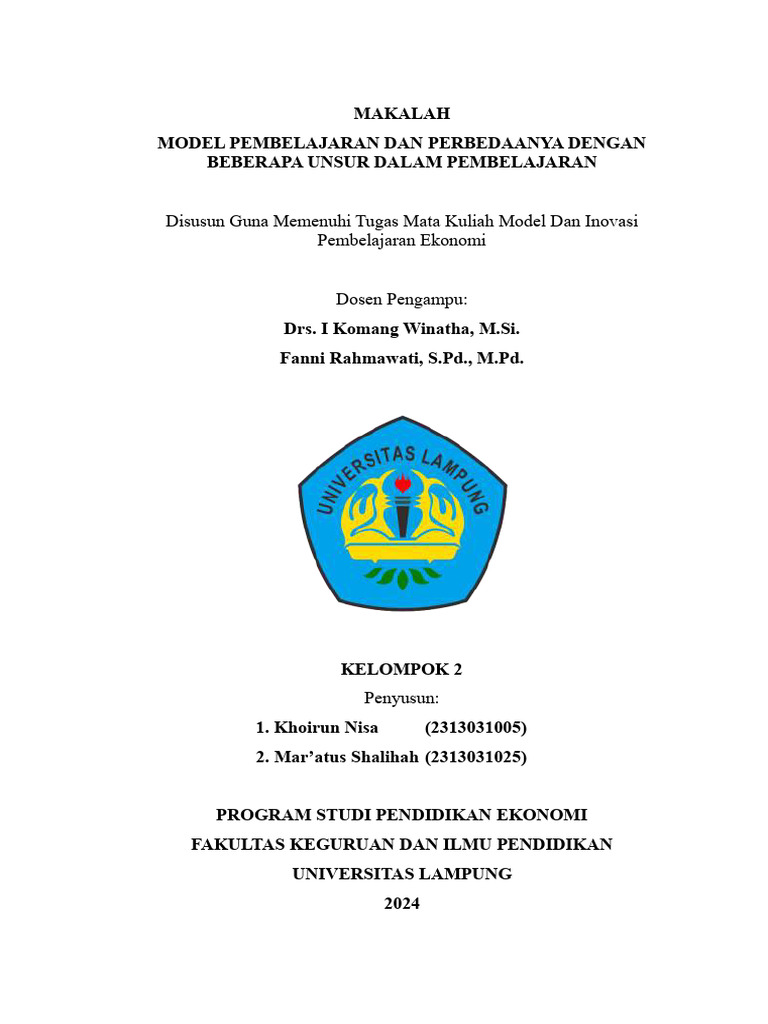 Kelompok 2 Model Dan Inovasi Pembelajaran Ekonomi | PDF