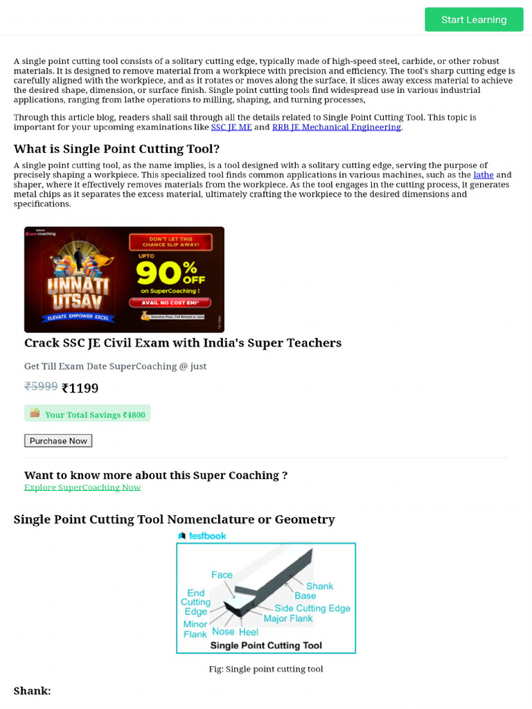 Single Point Cutting Tool - Definition, Nomenclature, and Types | PDF