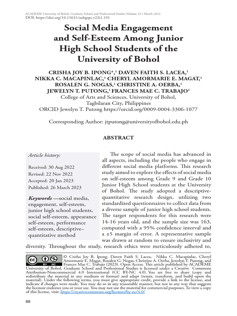 Exploring The Impact of Social Media On Self-Estee | PDF