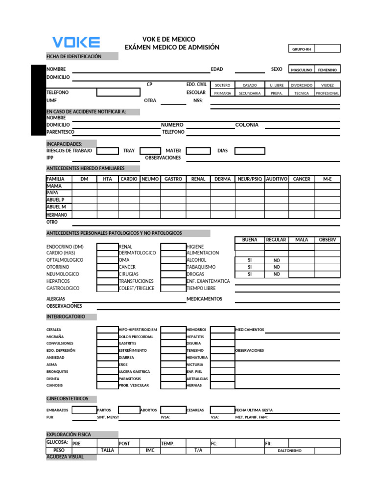 VOKE-EMA-35 Examen Médico de Admisión | PDF