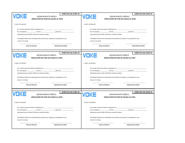 Voke-Pas-Sal-Imss-50 Pase de Salida Al Imss | PDF
