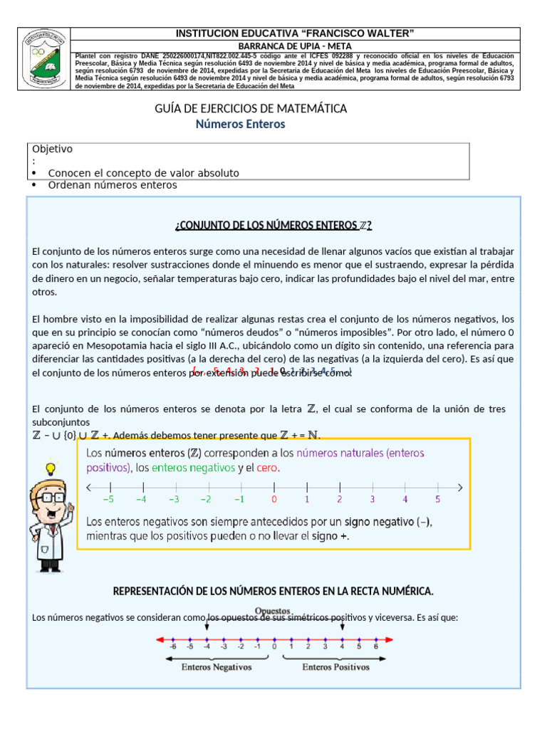 GUÍA-NUMEROS-ENTEROS 6 | PDF