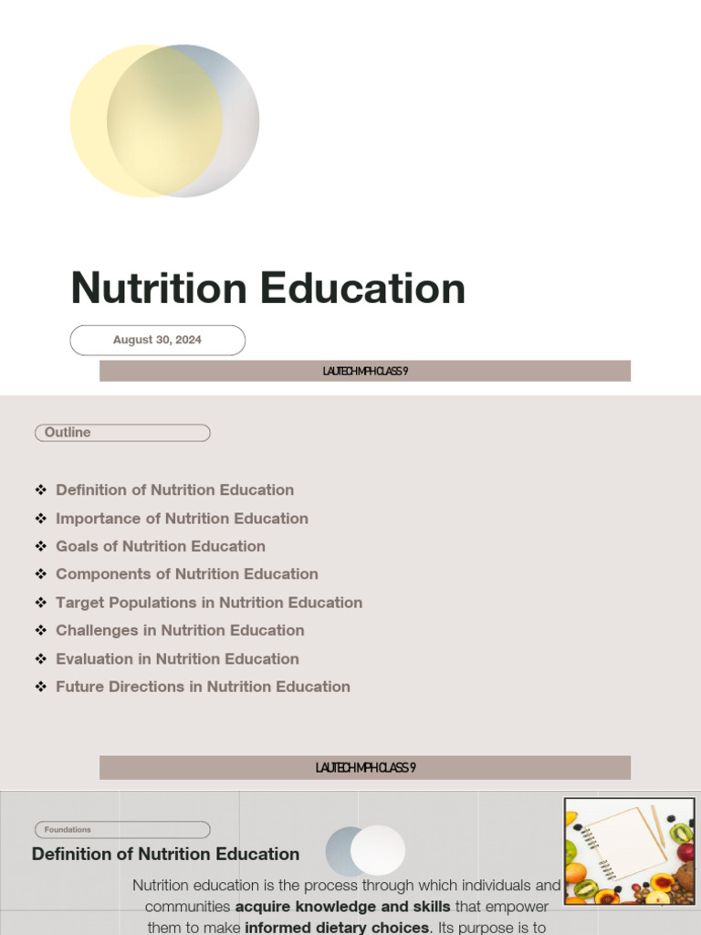 Lecture 1 - Nutrition Education | PDF | Healthy Diet | Nutrition