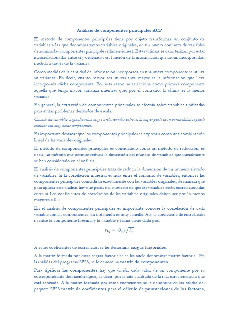 Análisis de Componentes Principales ACP | PDF