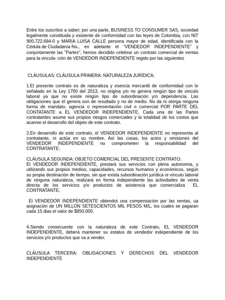 Contrato de Vendedor | PDF