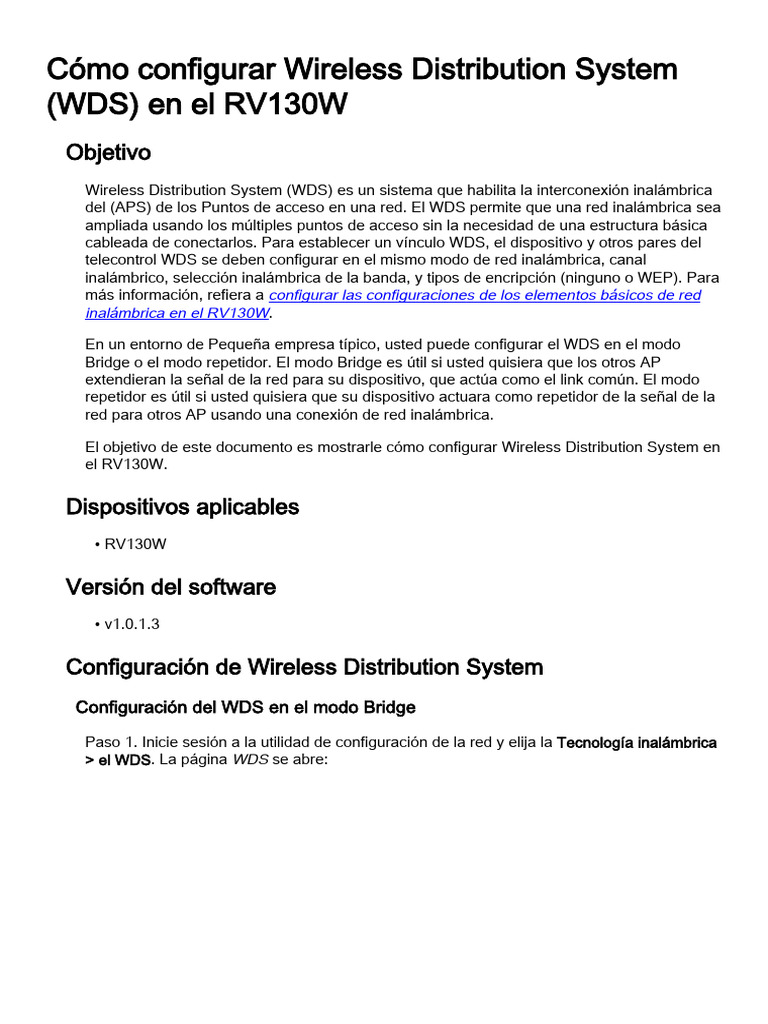 smb5011 How To Configure Wireless Distribution System Wds On The rv1 | PDF