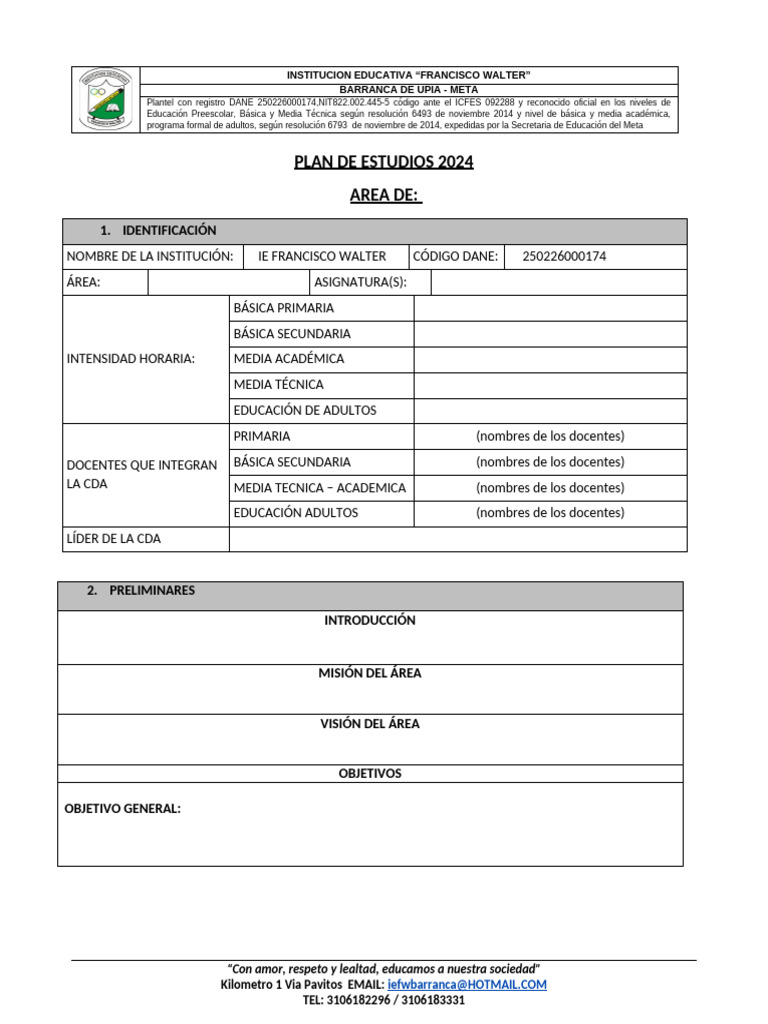 FORMATO PLAN DE ESTUDIOS | PDF
