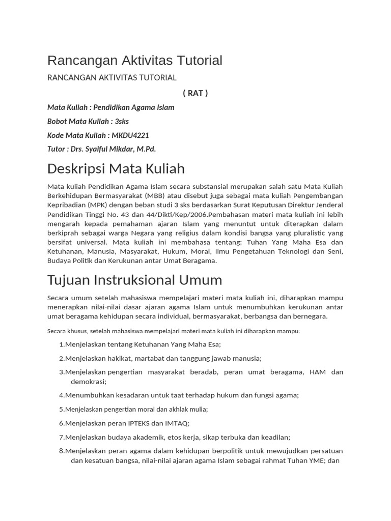 Rancangan Aktivitas Tutorial | PDF