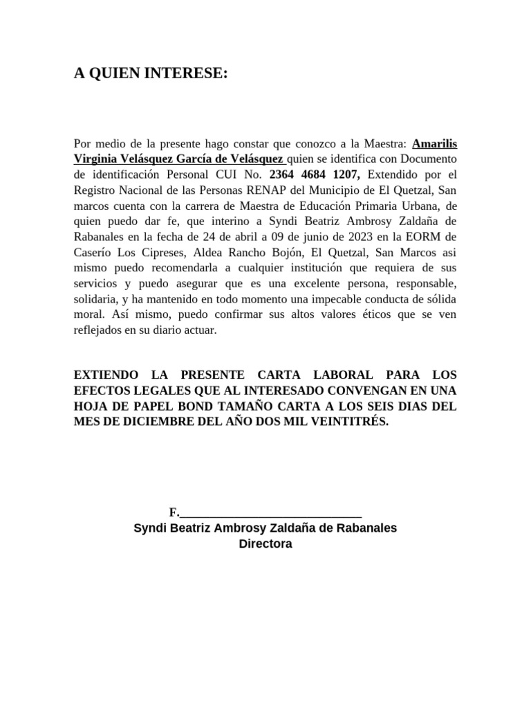 Carta Laboral Syndi | PDF