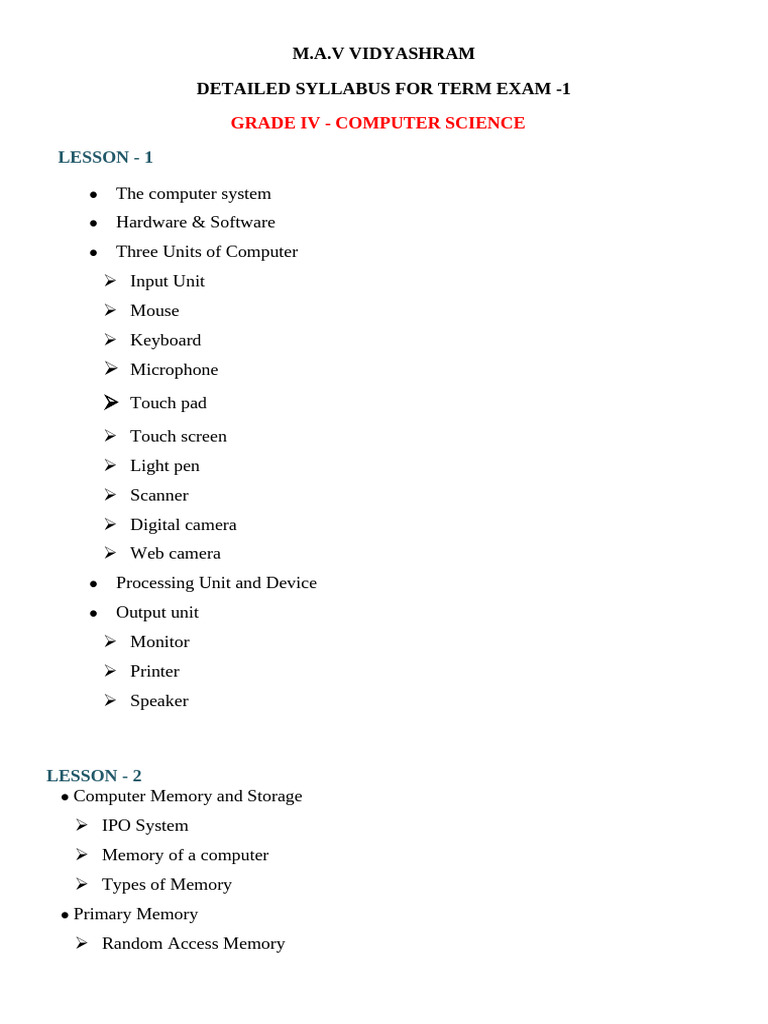 Computer Grade4 Syllabus | PDF