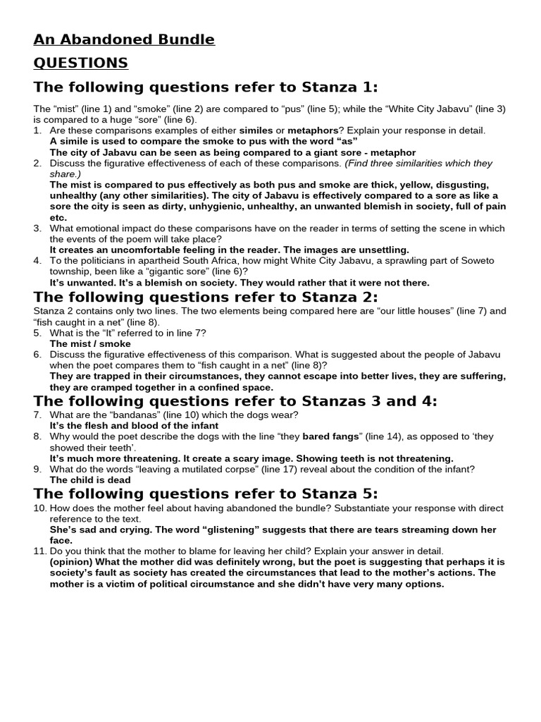 An Abandoned Bundle Answers | PDF | Poetry