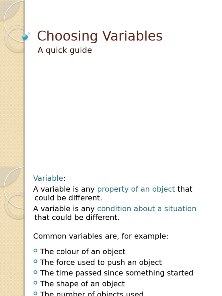 Choosing Variables | PDF