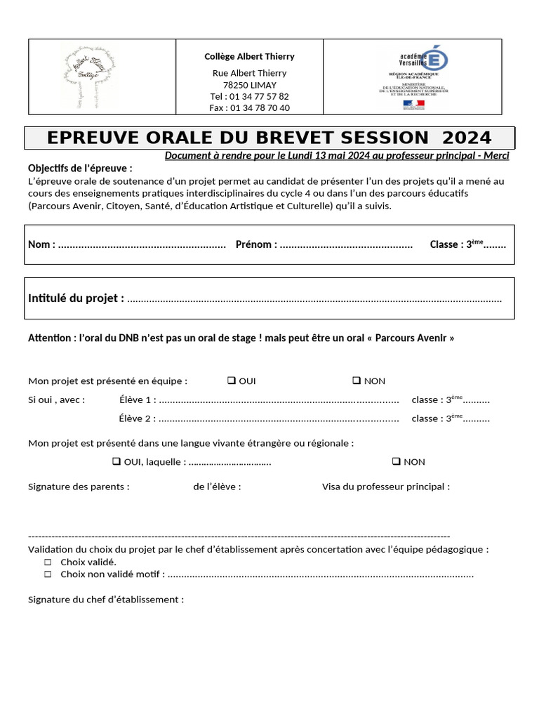 choix oral brevet 2024 DNB | PDF