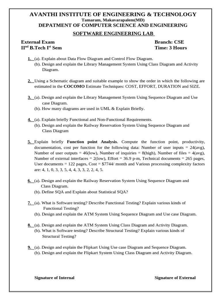 SE LAB External Question Paper | PDF