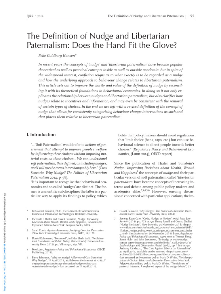 The Definition of Nudge and Libertarian Paternalism Does The Hand Fit ...