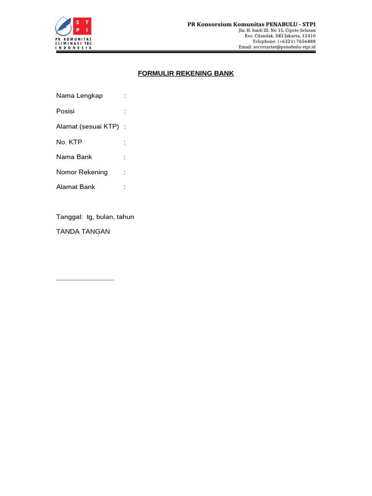 Formulir Rekening Bank - Template | PDF