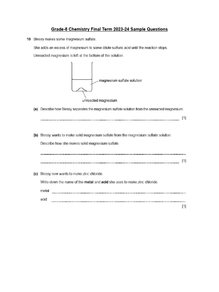 CLASS-8 Chemistry SAMPLE QUESTIONS With Solution | PDF | Filtration ...