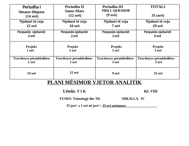 Plani Sintetik Tik 8 | PDF