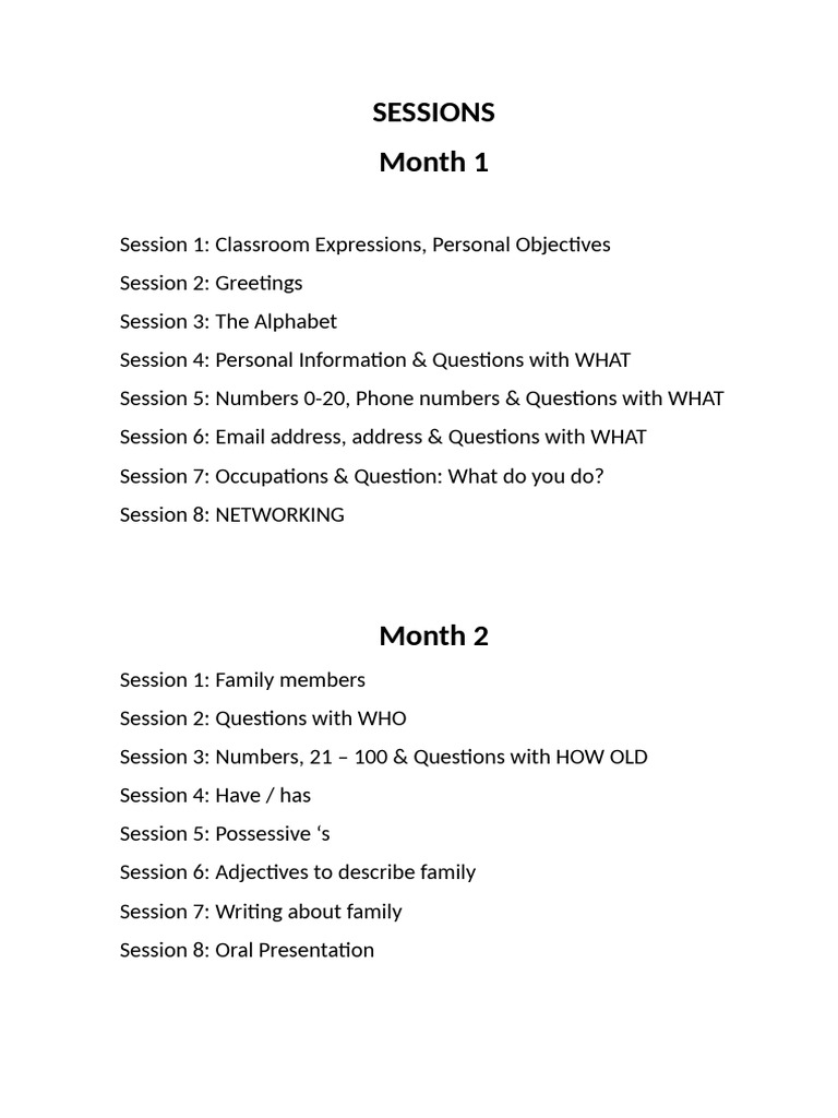 English Class - Sessions | PDF