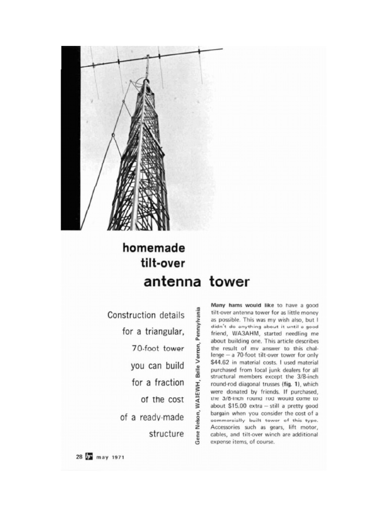 Homemade tilt-over antenna tower - Ham Radio Magazine May 1971 | PDF