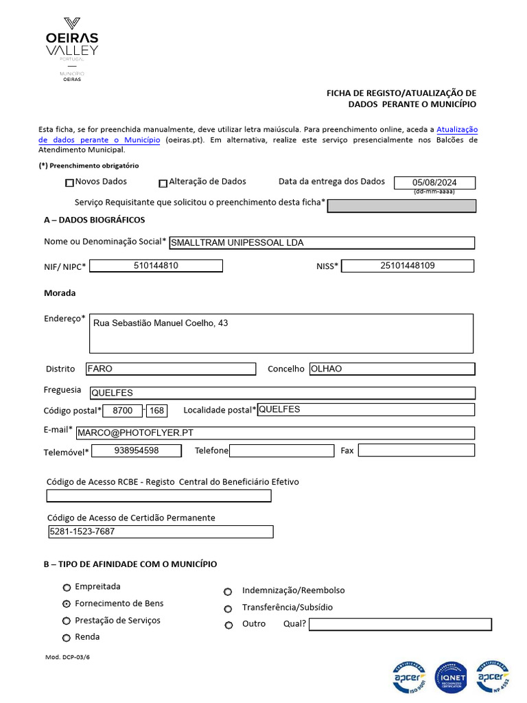 Mod. DCP-03 6 - Atualizacao Dados CC | PDF