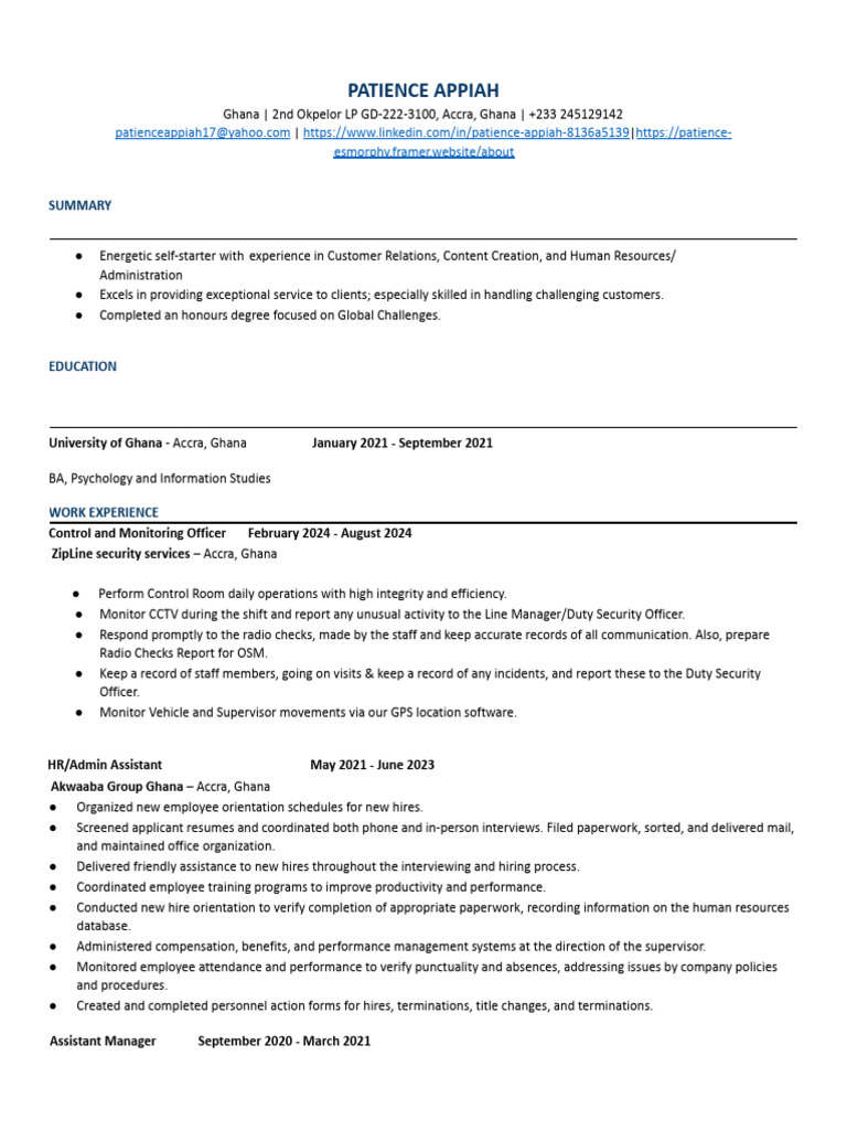 Patience Appiah CV: Resume | PDF | Human Resources | Business