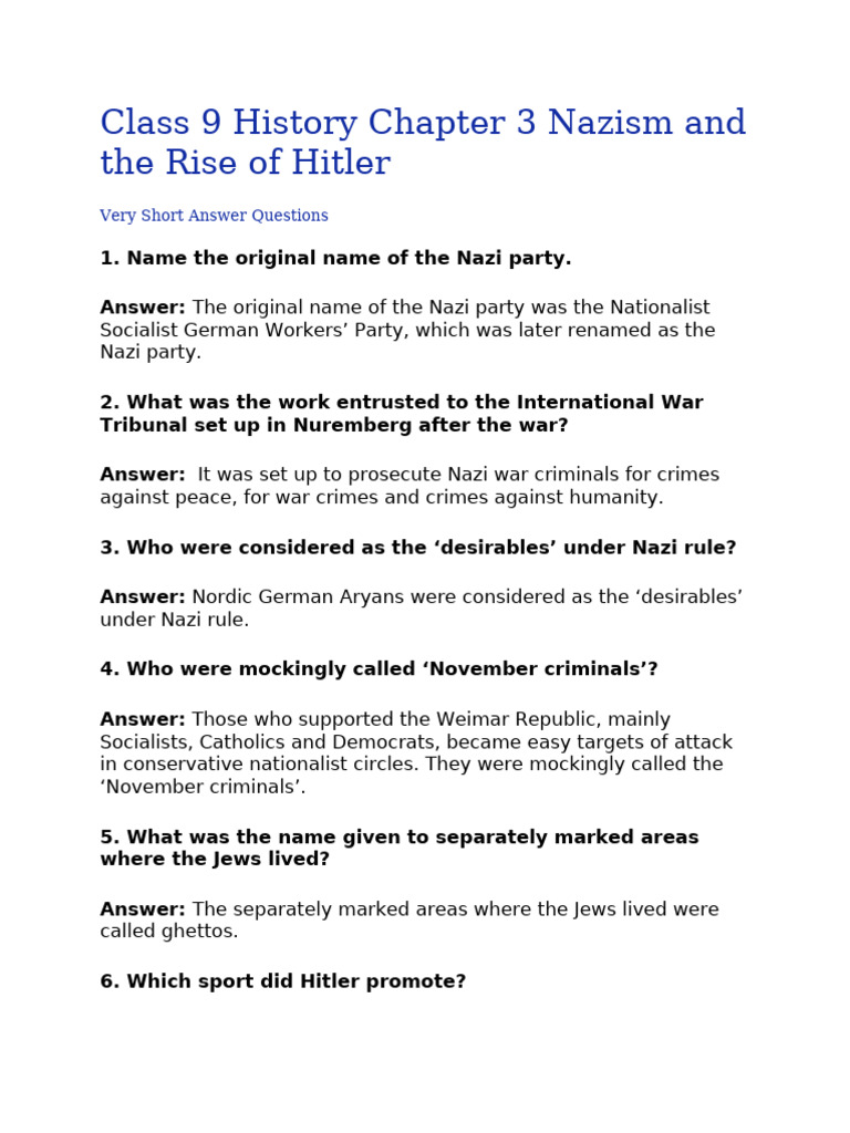 Class 9 History Chapter 3 Nazism And The Rise Of Hitler Pdf