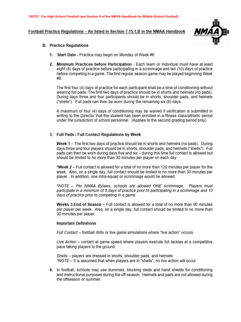 Football Practice Regulations | PDF | Military Personal Equipment ...