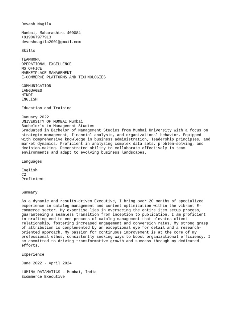 Devesh Nagila Resume | PDF Devesh Nagila Resume | PDF
