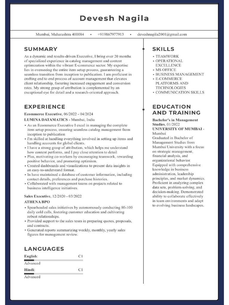 Resume(Devesh) | PDF