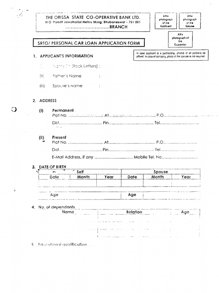 SRTO (Personal Car) Loan Application Form | PDF
