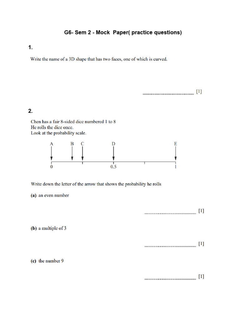 G6- Sem 2 - Mock Paper( practice questions) | PDF