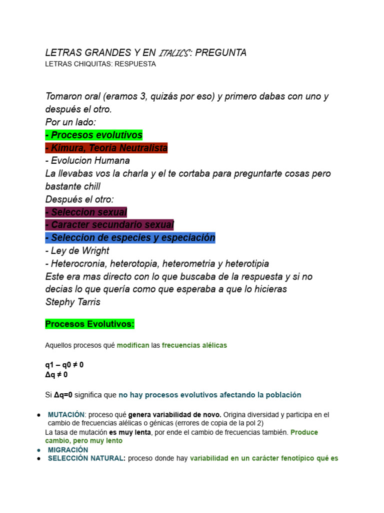 preguntas Final Evolucion con respuestas. Frixione Lucas | PDF