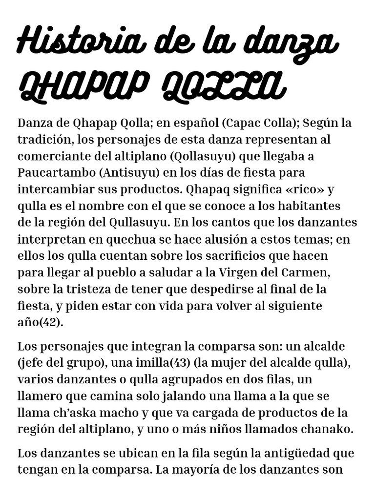 Historia y Significado de la Danza Qhapaq Qolla | PDF | Bailes
