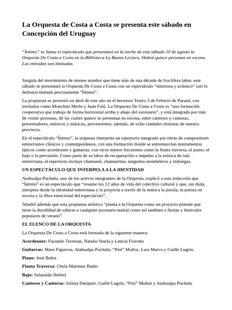 La Orquesta DCAC Este Sábado en Uruguay | PDF