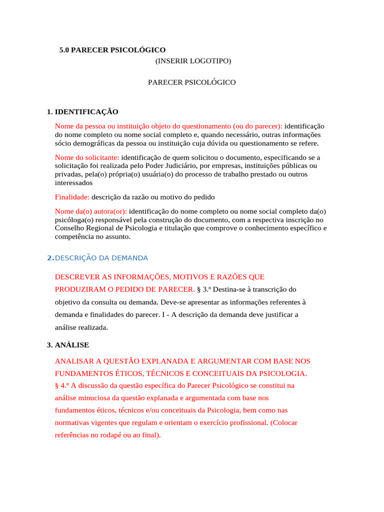 Modelo de Parecer Psicológico | PDF