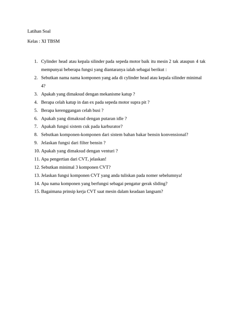 Latihan Soal XII TBSM | PDF