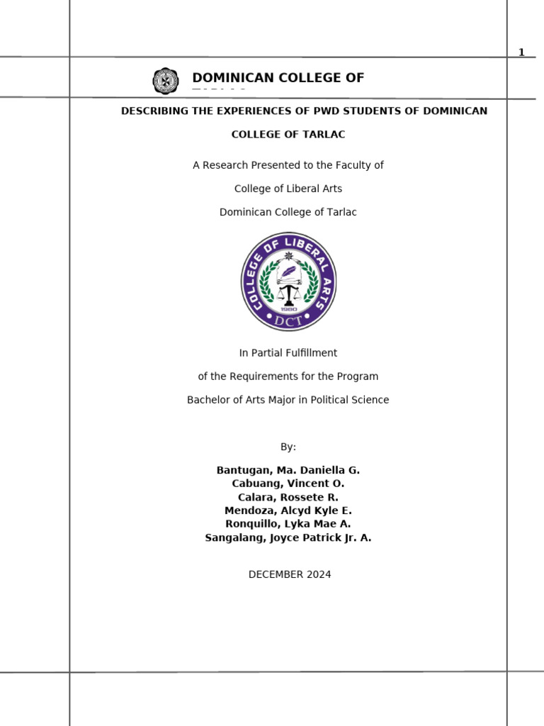 Group 1 Describing The Experiences of PWD Students of DCT | PDF ...