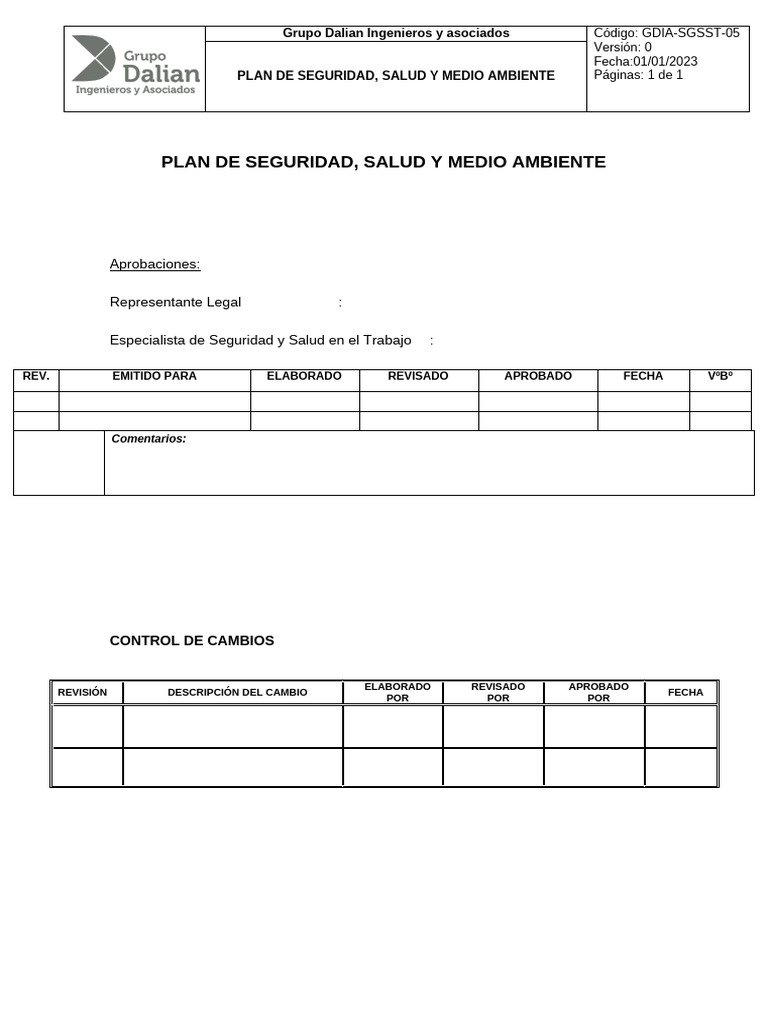 GDIA-SGSST-05-Plan de Seguridad, Salud y Medio Ambiente | PDF