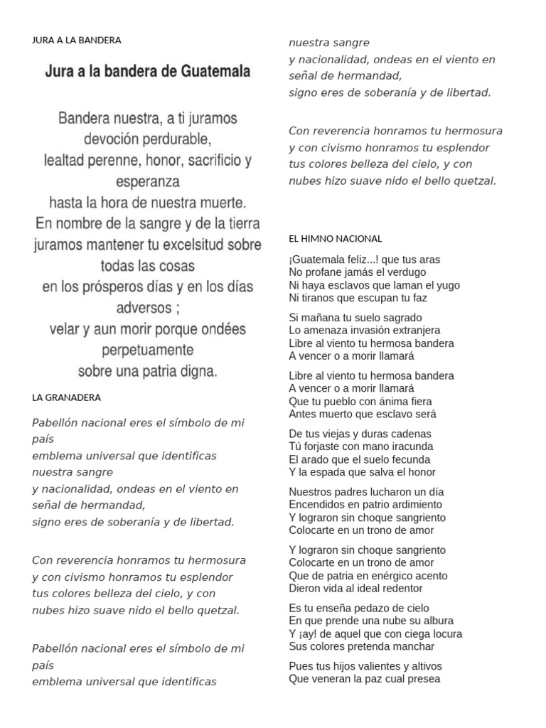 Jura a La Bandera Granadera y Himno Nacjional de Guatemala | PDF