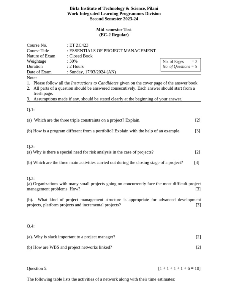 Et Zc423 Ec-2r Second Sem 2023-2024 | PDF