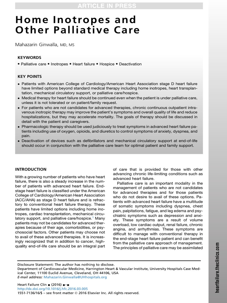 2016 Home Inotropes and Other Palliative Care | PDF | Palliative Care ...