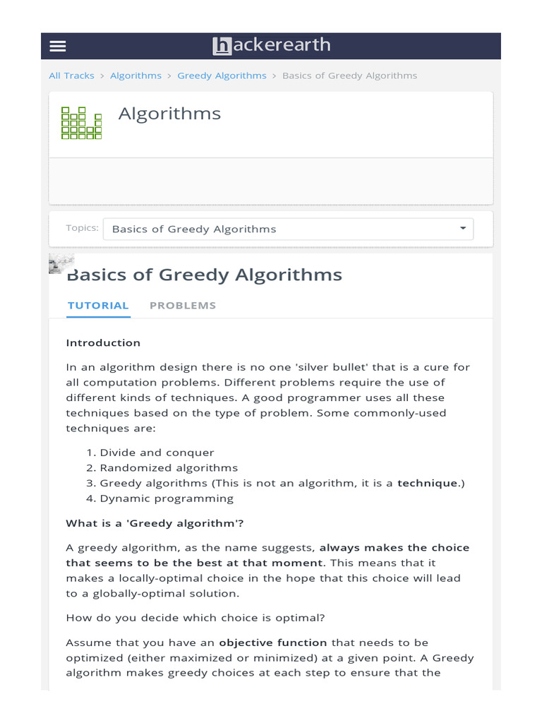 Basics Of Greedy Algorithms Tutorials And Notes Algorithms Hackerearth Pdf 2992