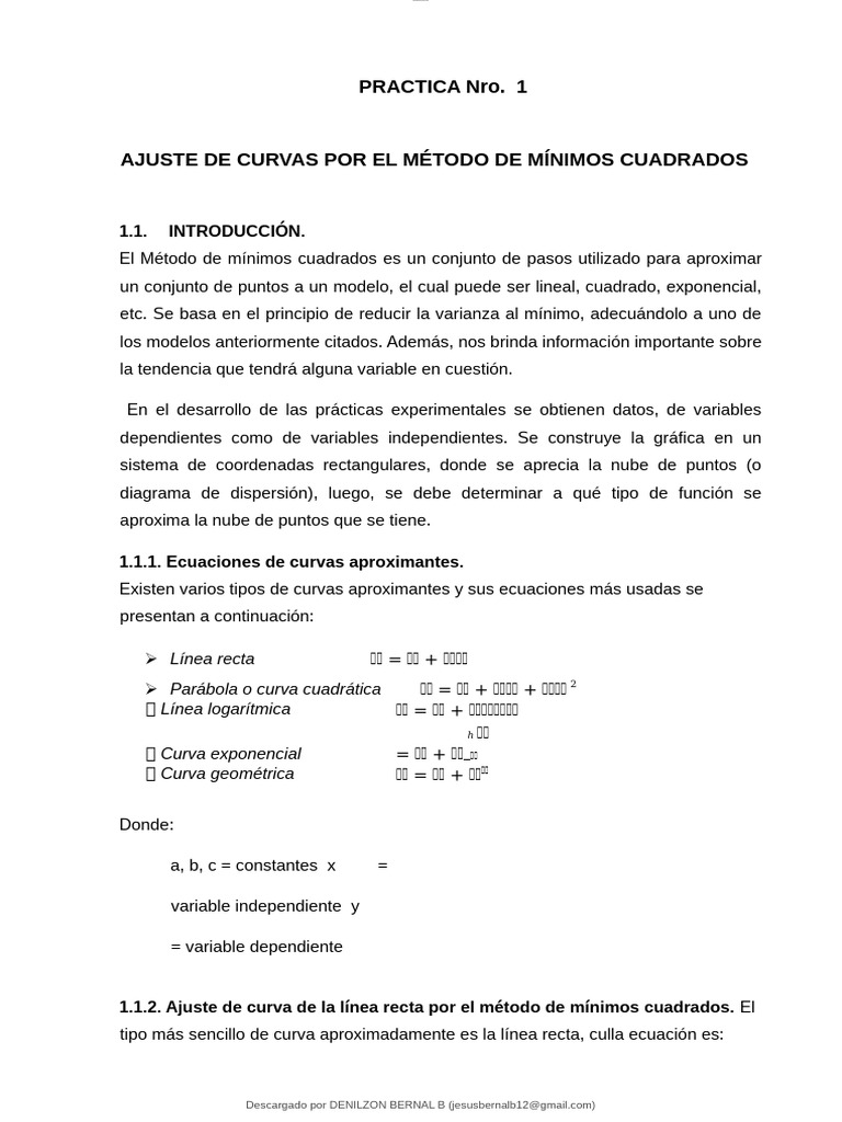 Informe Nro 1 Metodo de Ajuste de Curva Por Minimos Cuadrados | PDF | Mínimos cuadrados ...