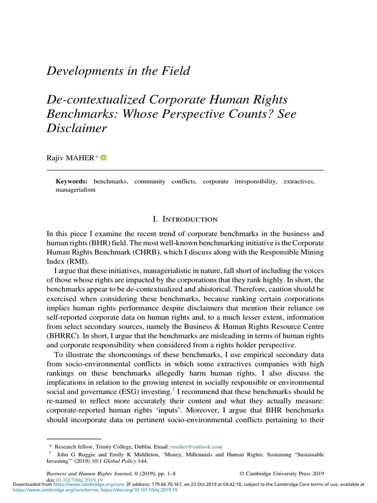 MAHER, R. (2019) - De-Contextualized Corporate Human Rights Benchmarks | PDF | Business