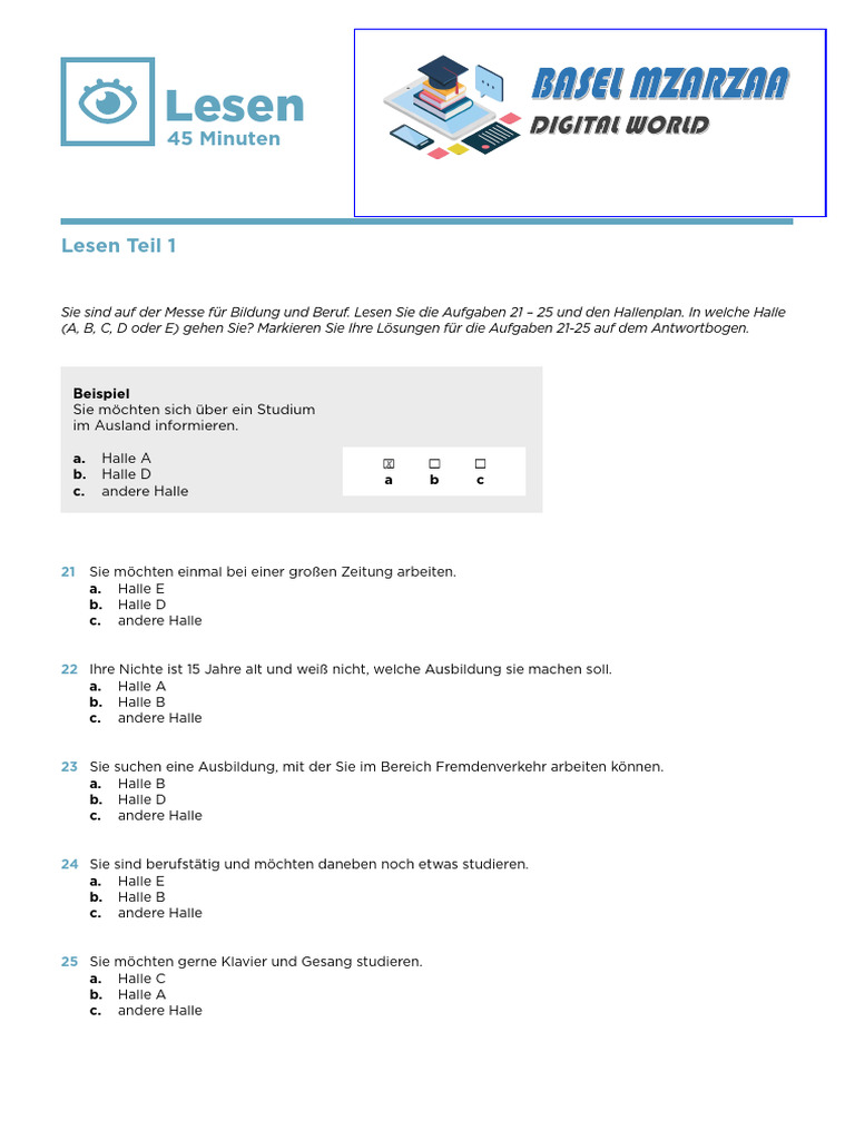 Modelltest (6) A2-B1 Lesen Deutsch | PDF